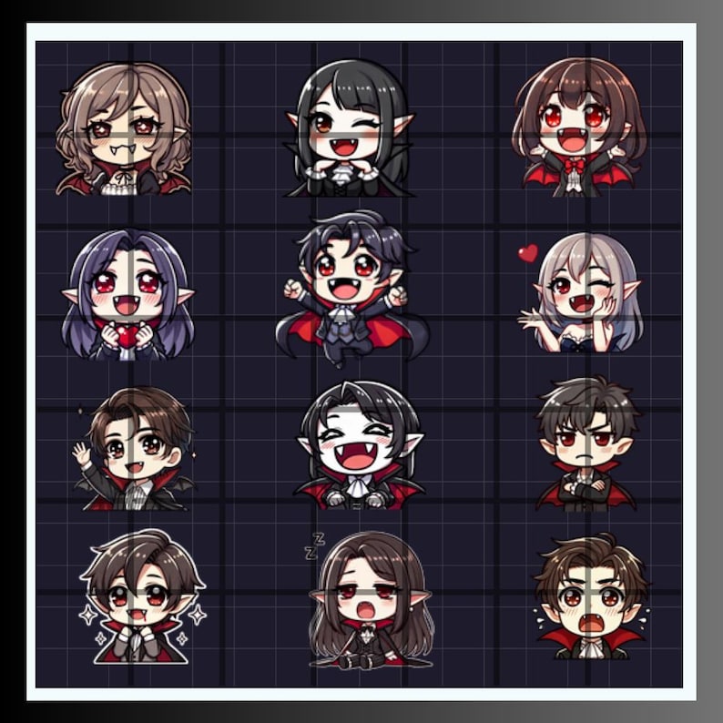 Goth Chibi Emote Pack: Alt Twitch, Discord, Vtuber Emojis (30 Emotes ...