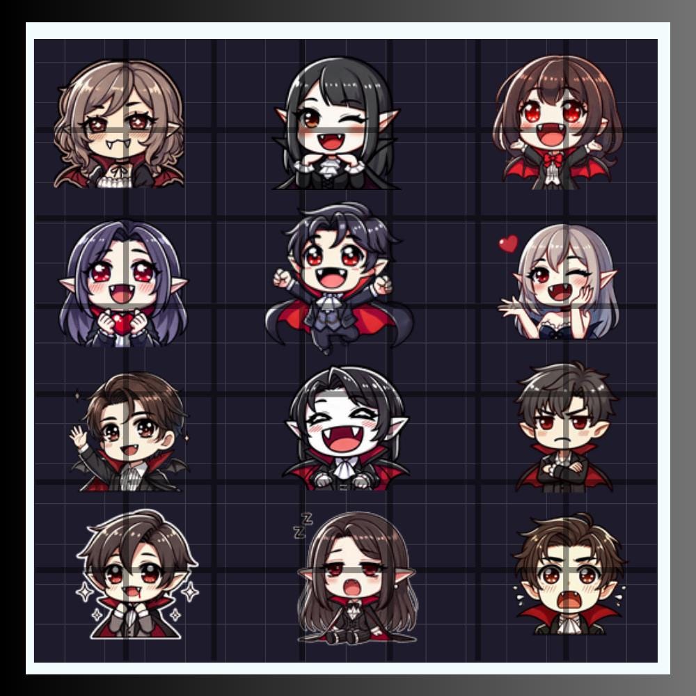 Goth Chibi Emote Pack: Alt Twitch, Discord, Vtuber Emojis (30 Emotes ...