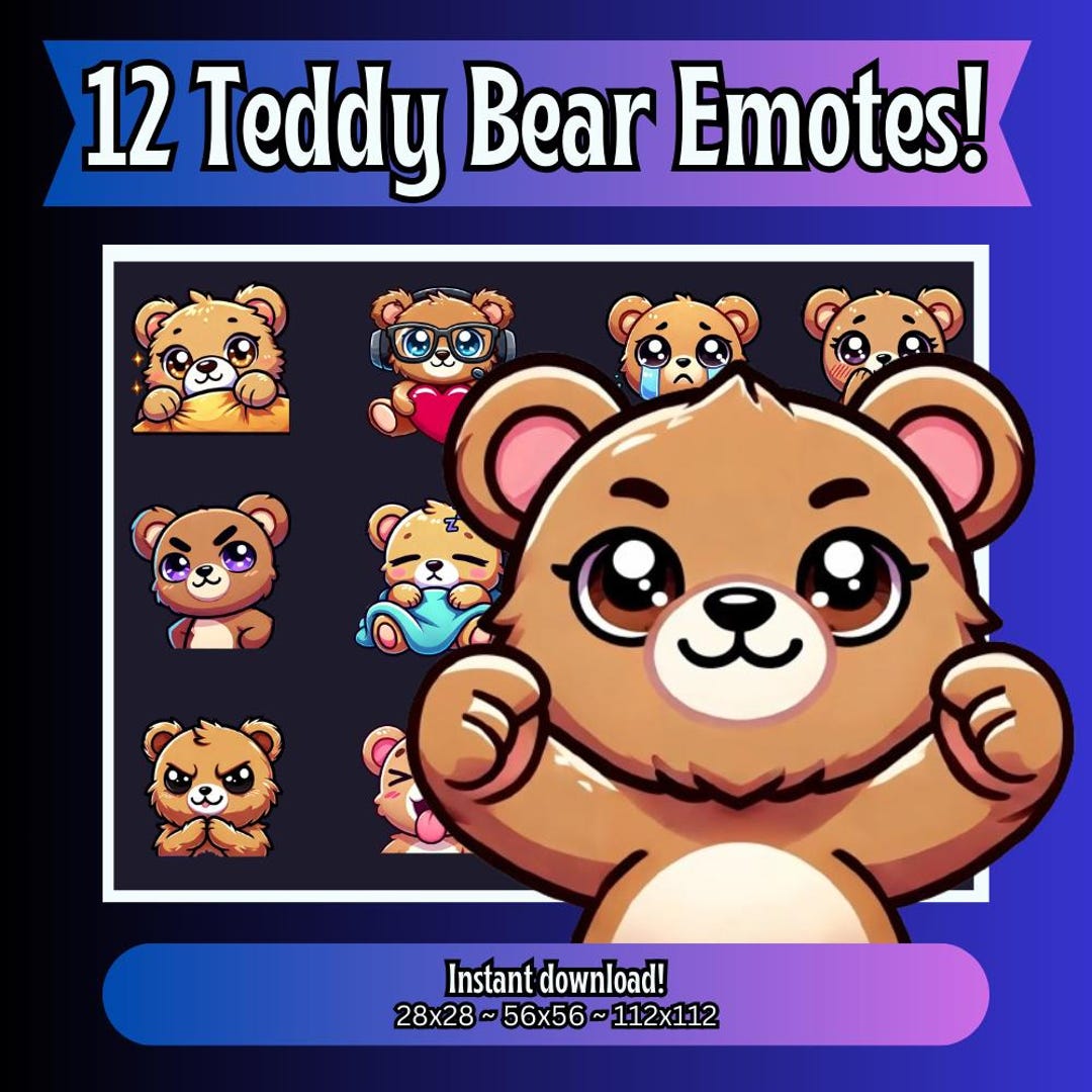 12 Teddy Bear Twitch Emotes Pack - Instant Download, All Sizes, Ready ...