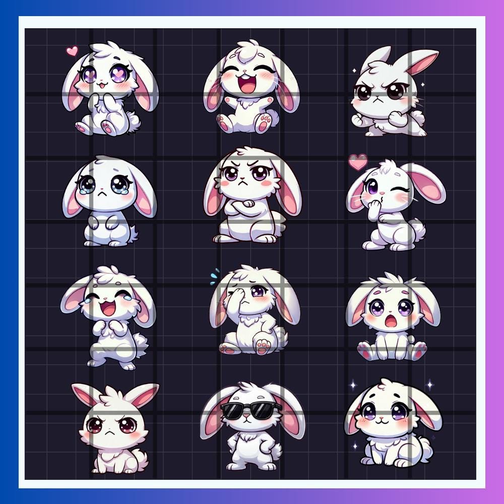 Cute Bunny Emotes for Twitch | Adorable Rabbit Discord Emojis | Chibi ...