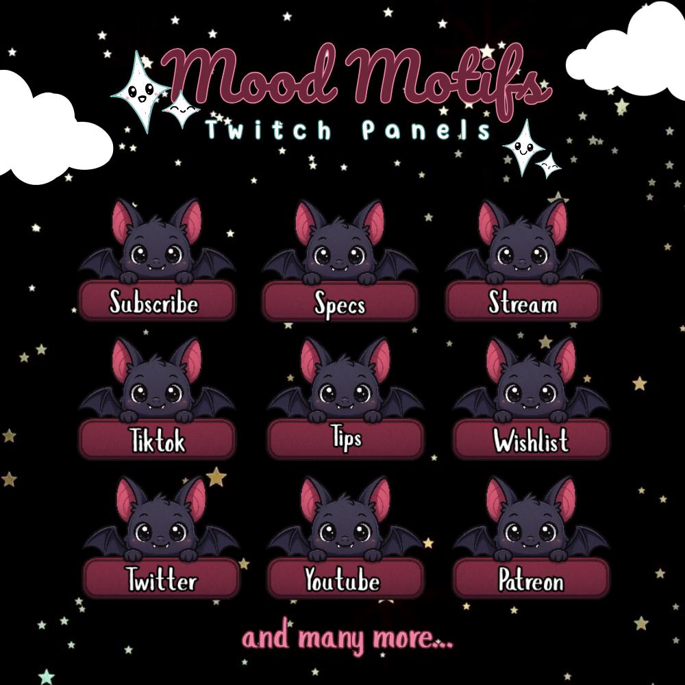 Bat Twitch Panels: Chibi Gothic Stream Overlay Graphics - Etsy