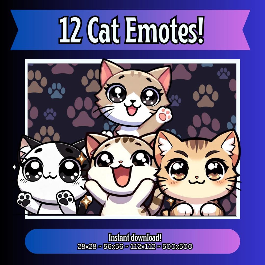 12 Chibi Cat Emotes | Twitch, Discord, Kick, Youtube (PNG Digital ...
