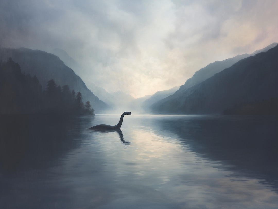 Loch Ness Monster Vintage Landscape Art Print Lake Painting Scotland ...