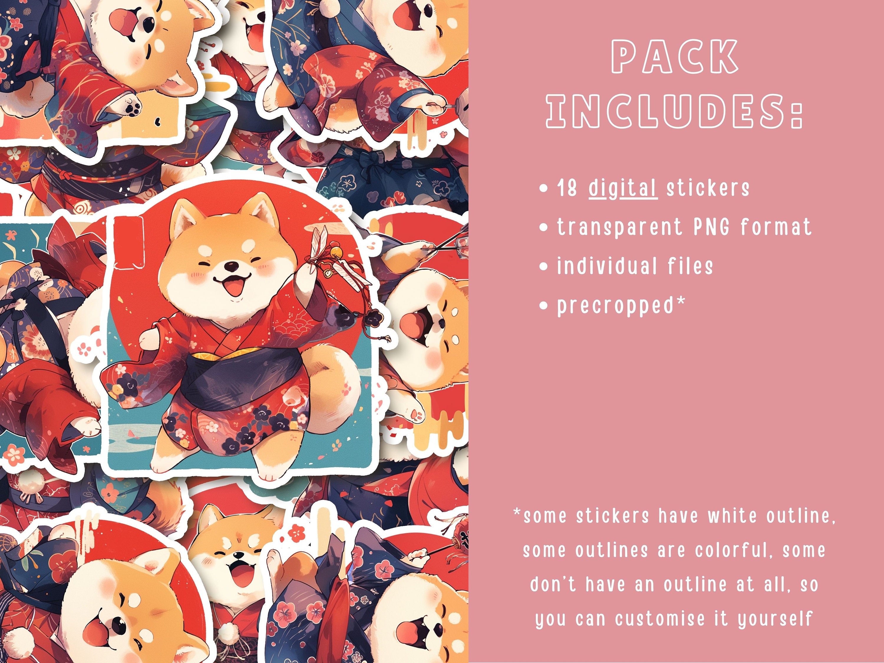 18 SHIBA INU STICKERS, Dog Digital Stickers, Digital Sticker ...