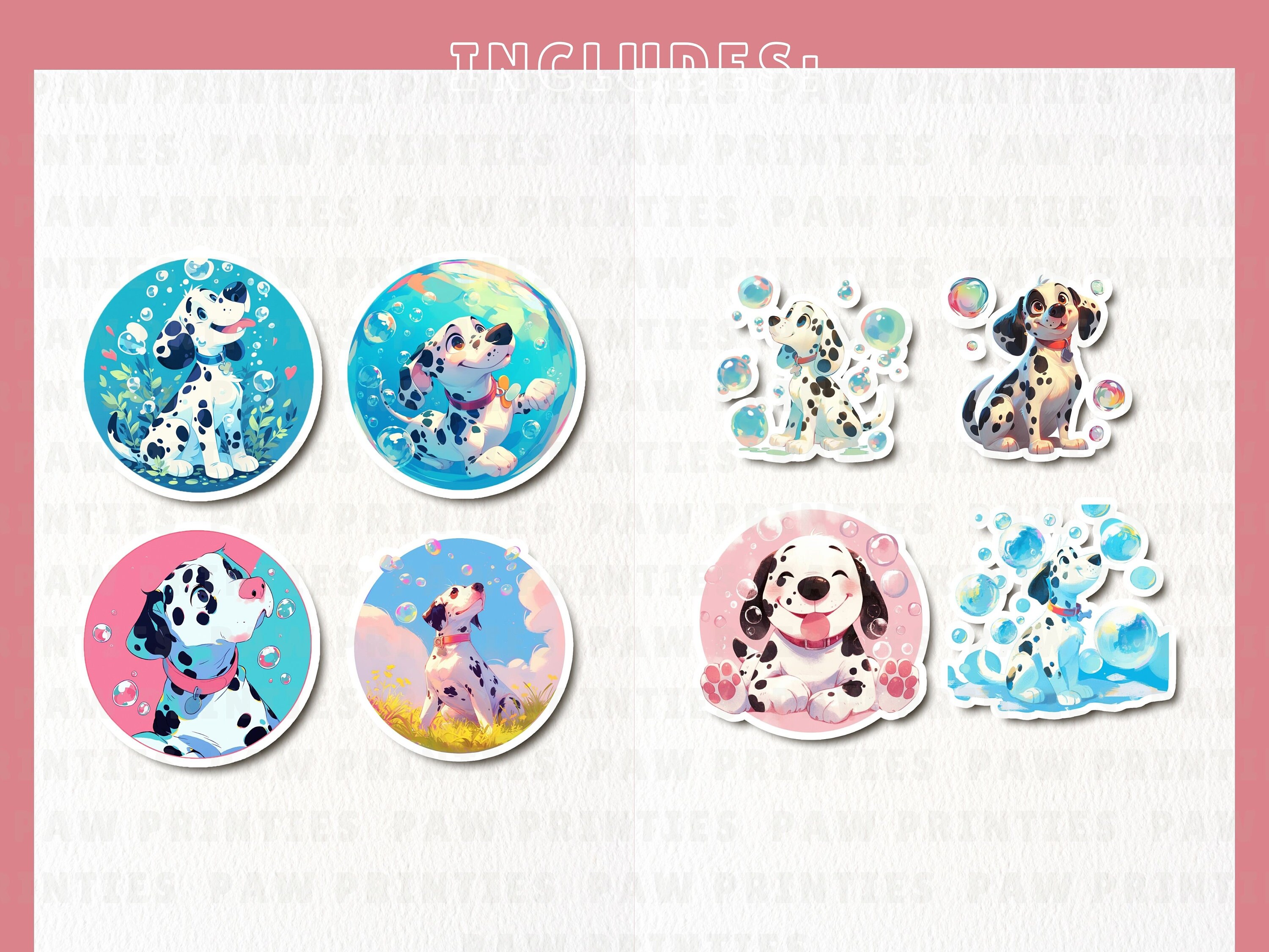 16 DALMATIAN BUBBLE STICKERS, Dog Digital Stickers, Digital Sticker ...