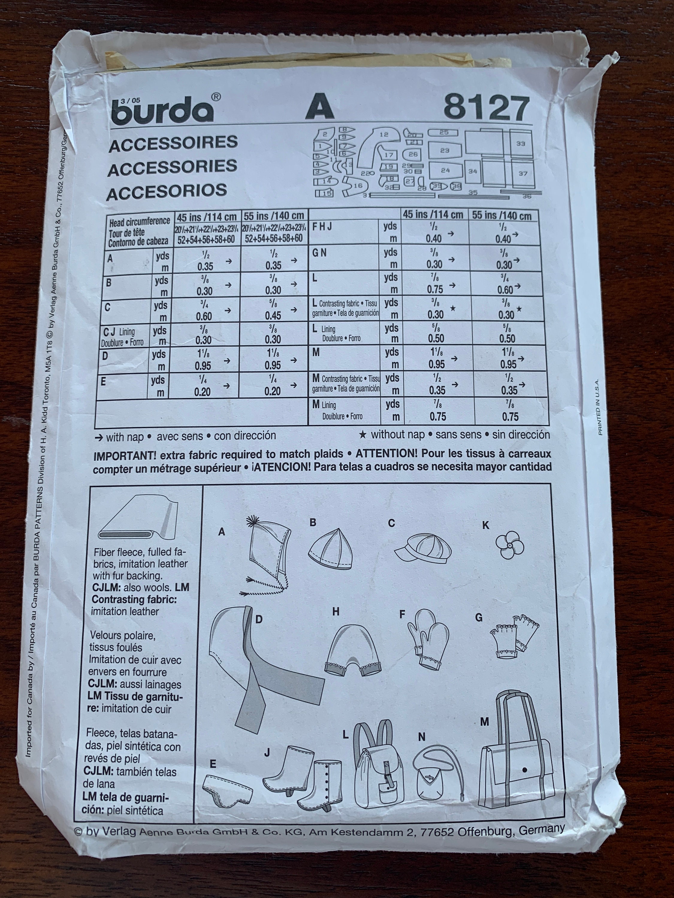 Burda Fleece Accessories Pattern Hats, Caps, Ear Warmers, Mittens ...