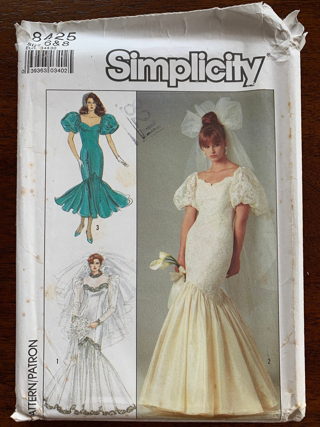 Uncut Vintage Misses Wedding Bridal Gown Bridesmaids Dress Pattern Simplicity 8425 - Dramatic ...