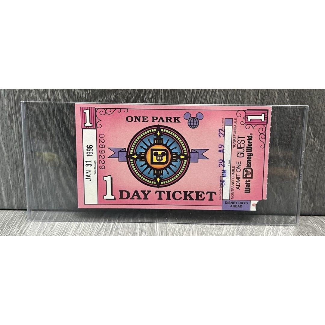 WDW Walt Disney World 1 Day Ticket 1990's PINK Admit 1 Guest Stub ...