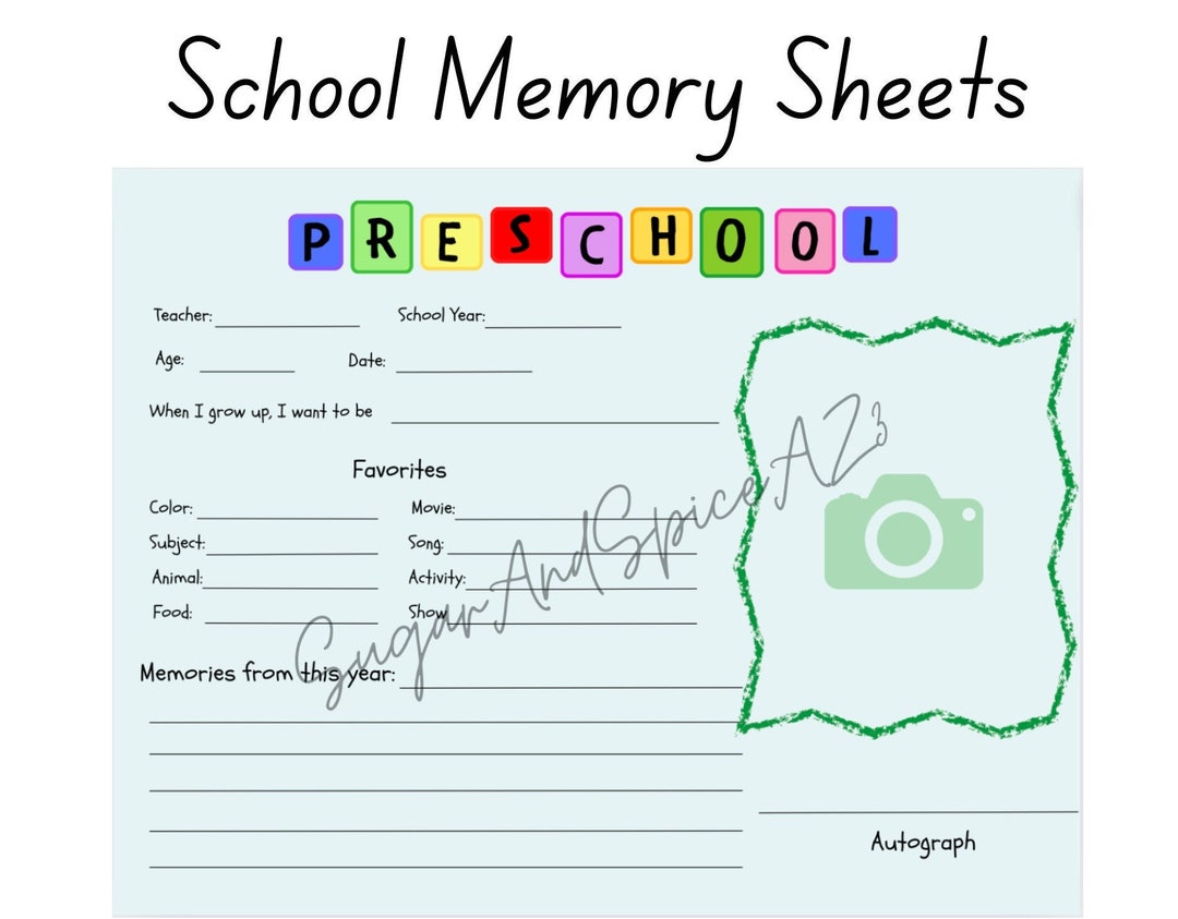 School Memory Box Folder Cover, Questionnaire, Printable Kids Interview ...