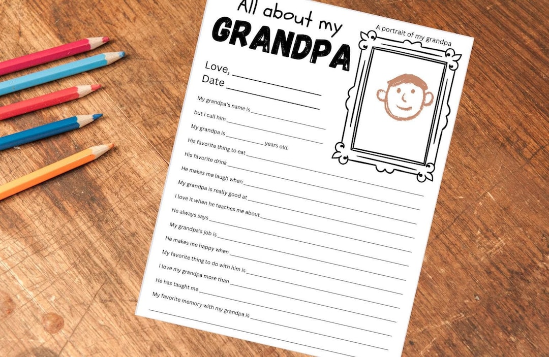 All About My Grandpa Questions Print, Instant Download, Papa Pops ...