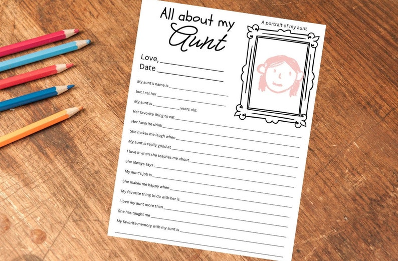 All About My Aunt Questions Print, Instant Download, Interview ...
