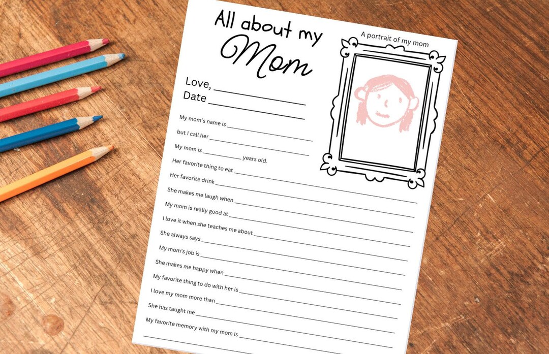 All About My Mom Questions Print, Instant Download, Mommy Mother ...