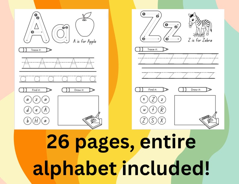 Alphabet A-Z Worksheets for Kids, ABC Letters Tracing Sheet, Alphabet ...