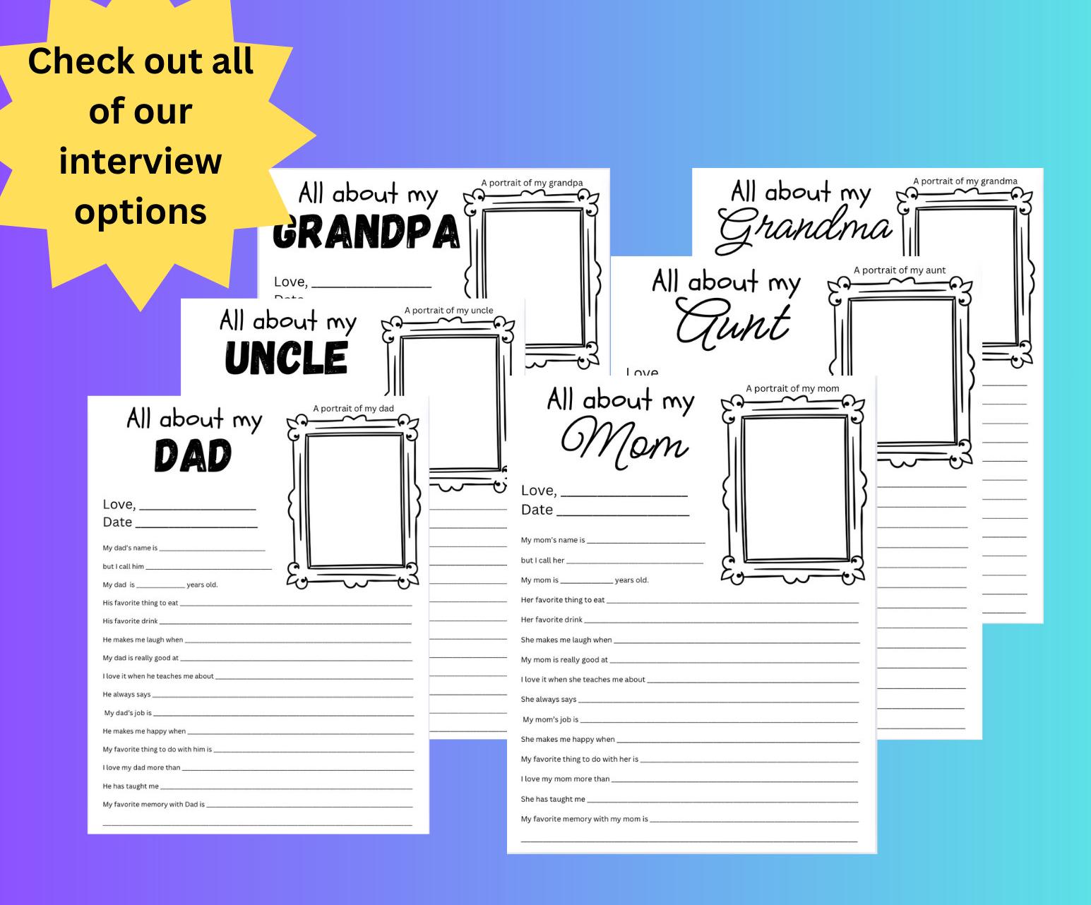 All About My Grandpa Questions Print, Instant Download, Papa Pops ...