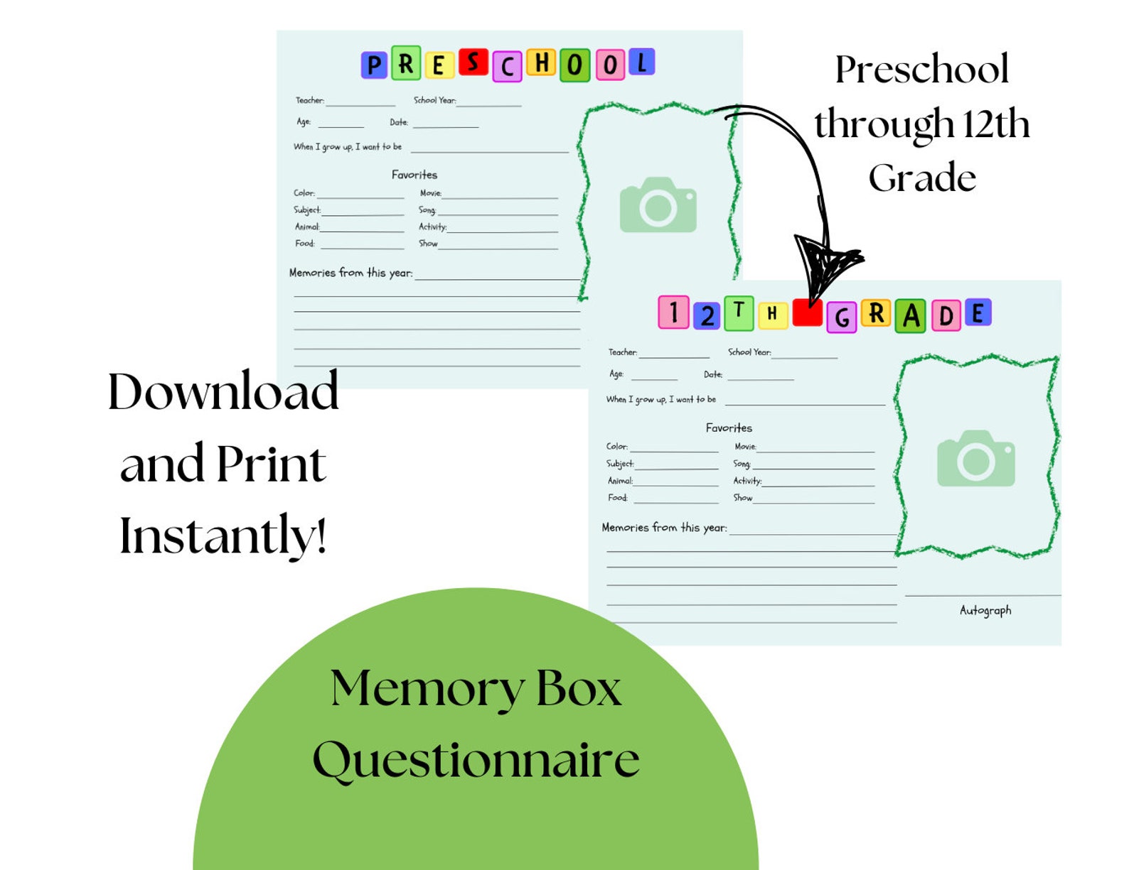 School Memory Box Folder Cover, Questionnaire, Printable Kids Interview ...