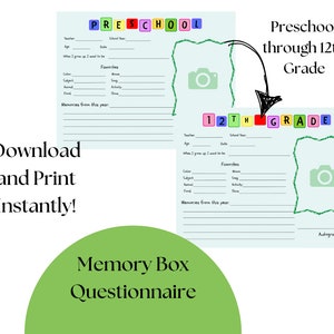 School Memory Box Folder Cover, Questionnaire, Printable Kids Interview ...
