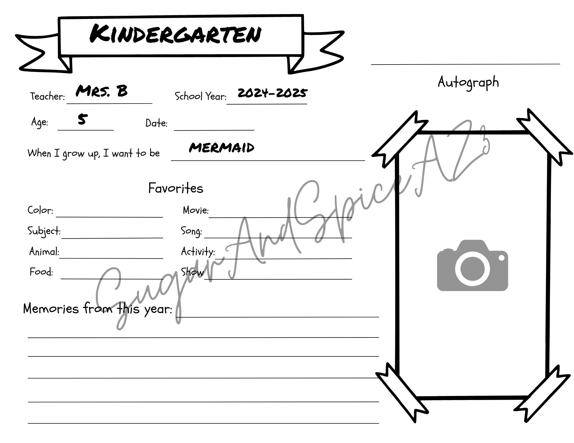 Simple School Memory Box Folder Cover, Questionnaire, Printable Kids ...