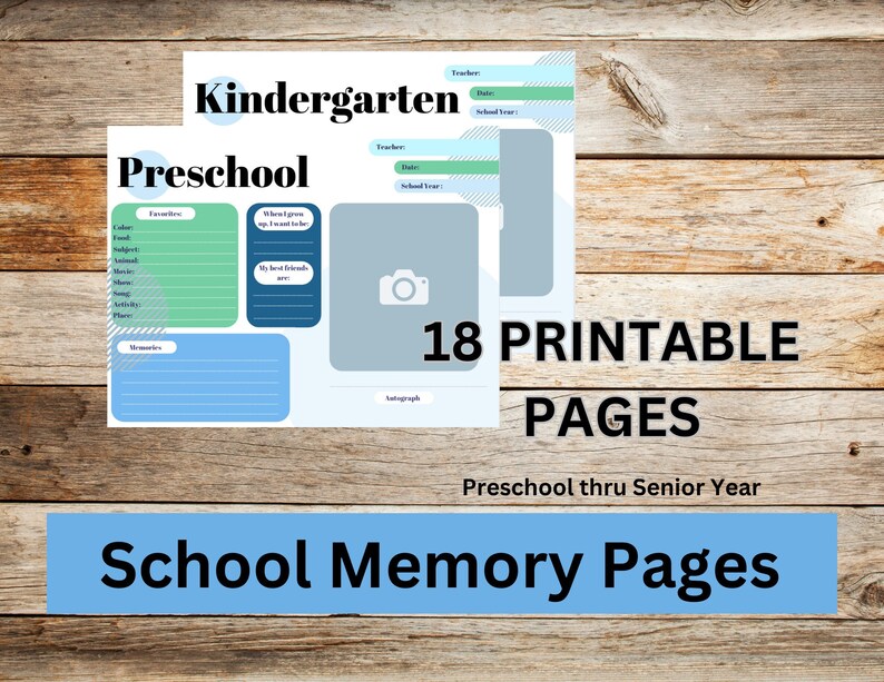 Blue School Memory Box Folder Cover, Questionnaire, Printable Kids ...