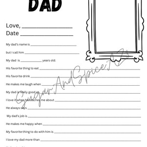 All About My Dad Questions Print, Instant Download, Daddy Father ...