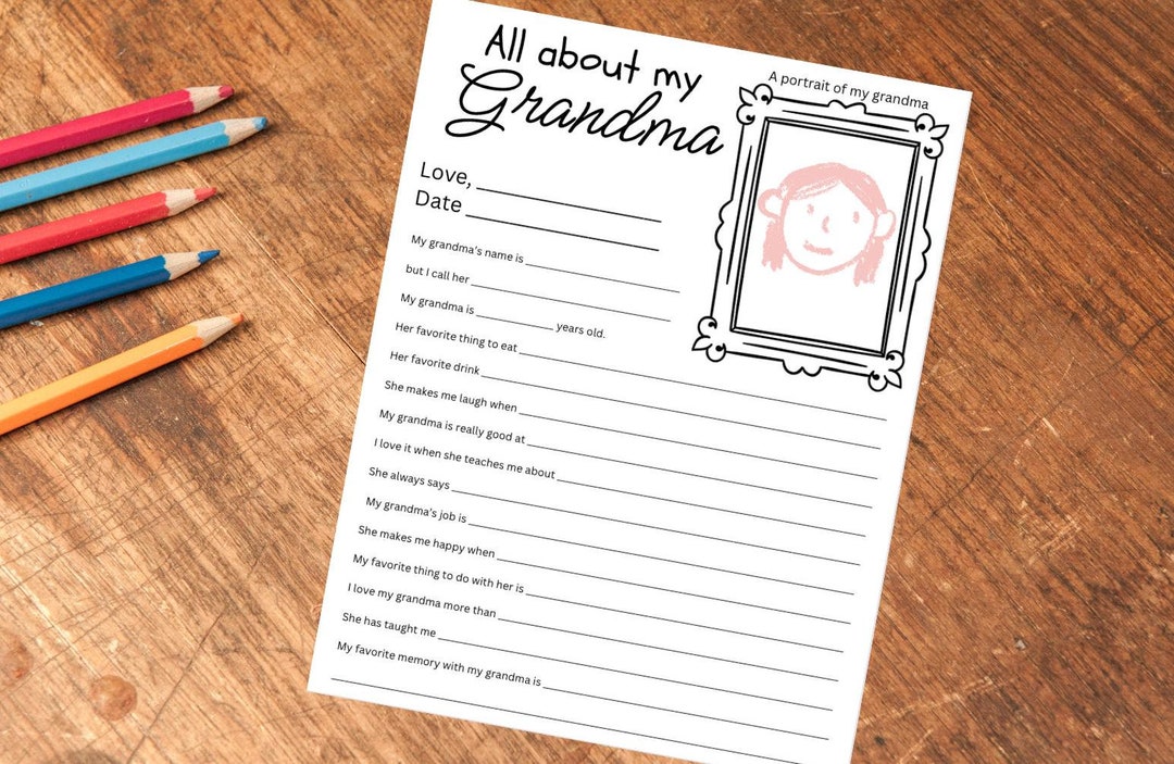 All About My Grandma Questions Print, Instant Download, Mimi Nana ...
