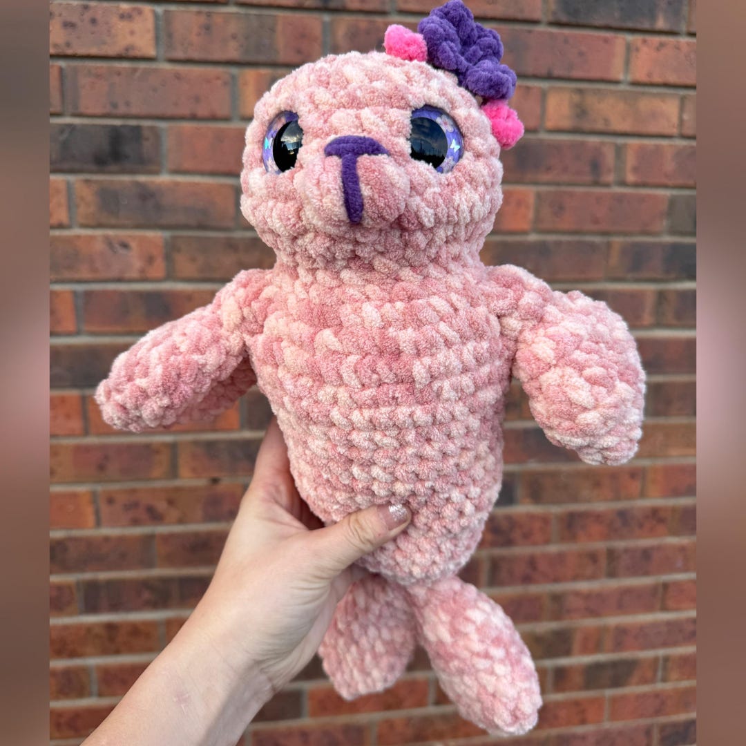 Ready to Ship! | Pink Seal Crochet Plush | Seal Stuffy | Floral Seal ...
