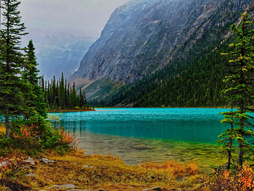 Banff, View of Rocky Mountains, Glacier River, Forest, Meadow, Canada ...