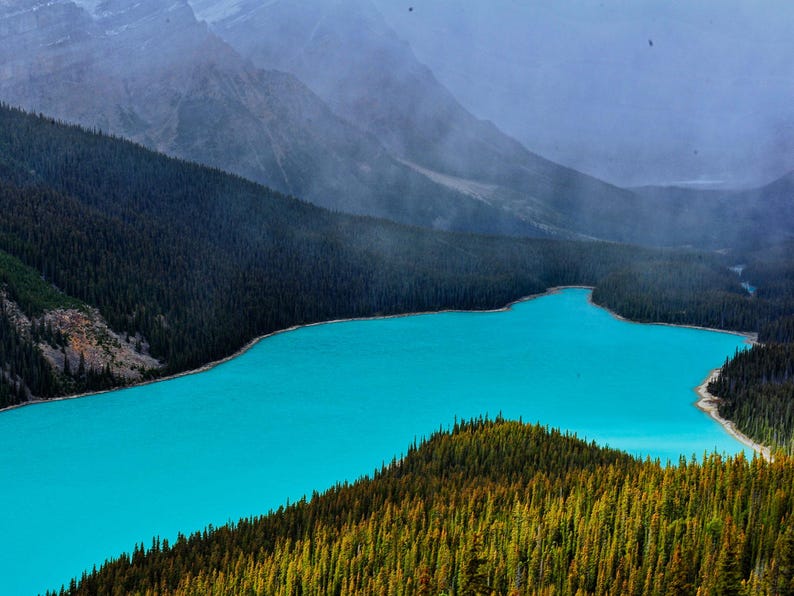 Banff, View of Rocky Mountains, Glacier River, Forest, Meadow, Canada ...