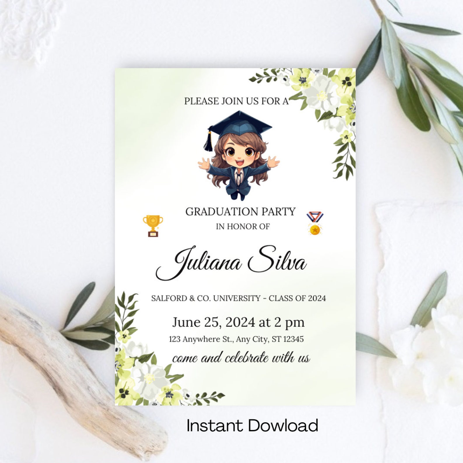 Graduation Invitation 2024, Editable Template in Canva, Instant ...