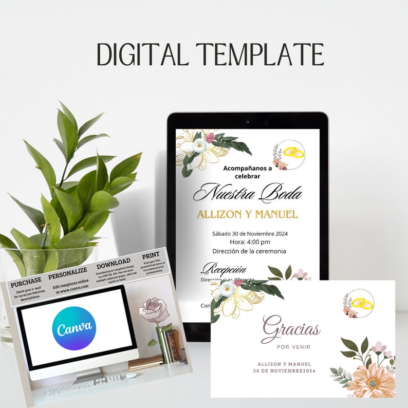 Editable Digital Wedding Invitation - Instant Download, Template in ...
