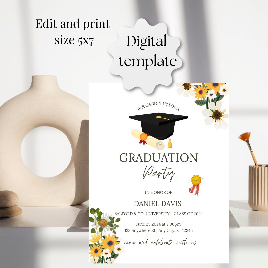 Graduation Invitation Editable in Canva - Instant Download** - Etsy
