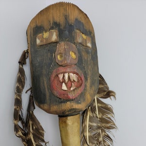 Vintage Hand Carved African Rattle With Leather, Feathers and Horsehair ...