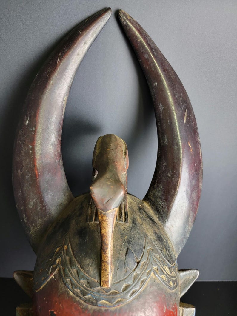 Vintage African Hand Carved Wooden Mask With Bird - Etsy