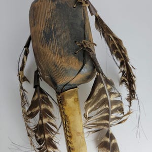 Vintage Hand Carved African Rattle With Leather, Feathers and Horsehair ...