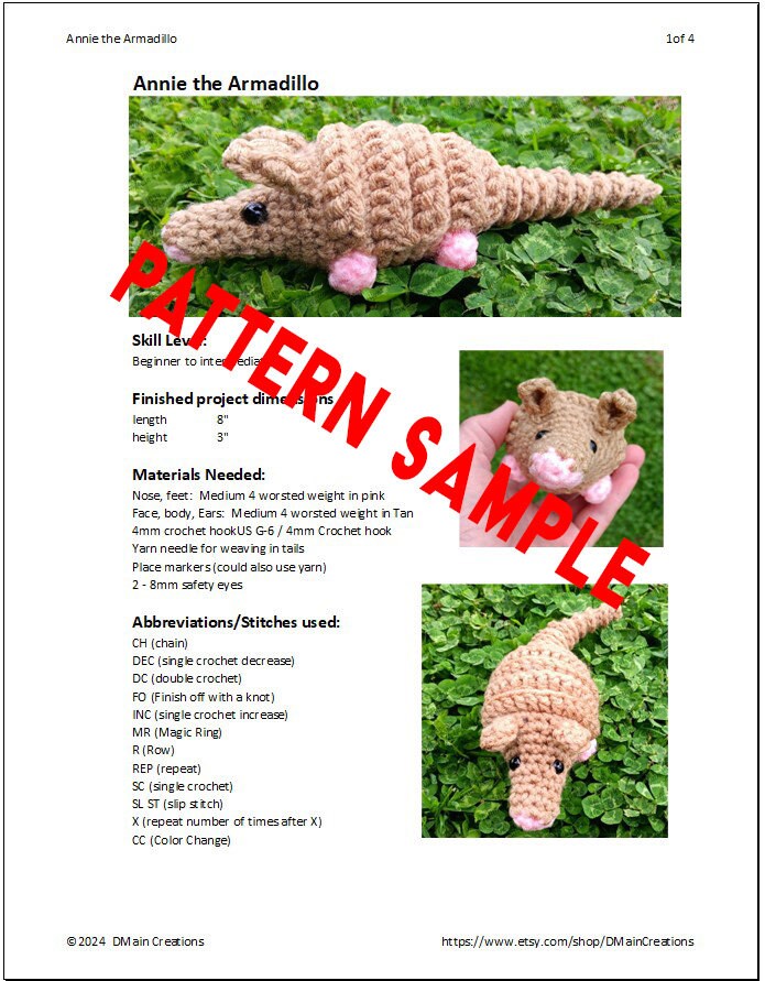 Annie the Armadillo No Sew Printer Friendly PDF Crochet Pattern, Quick, Easy With Worsted Weight ...