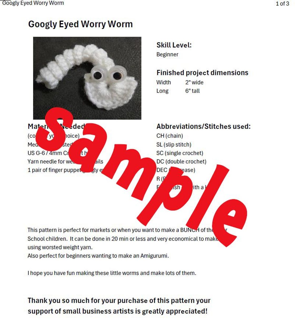 Googly Eye Crochet Worry Worm Pattern: Beginner Friendly (PDF Download ...