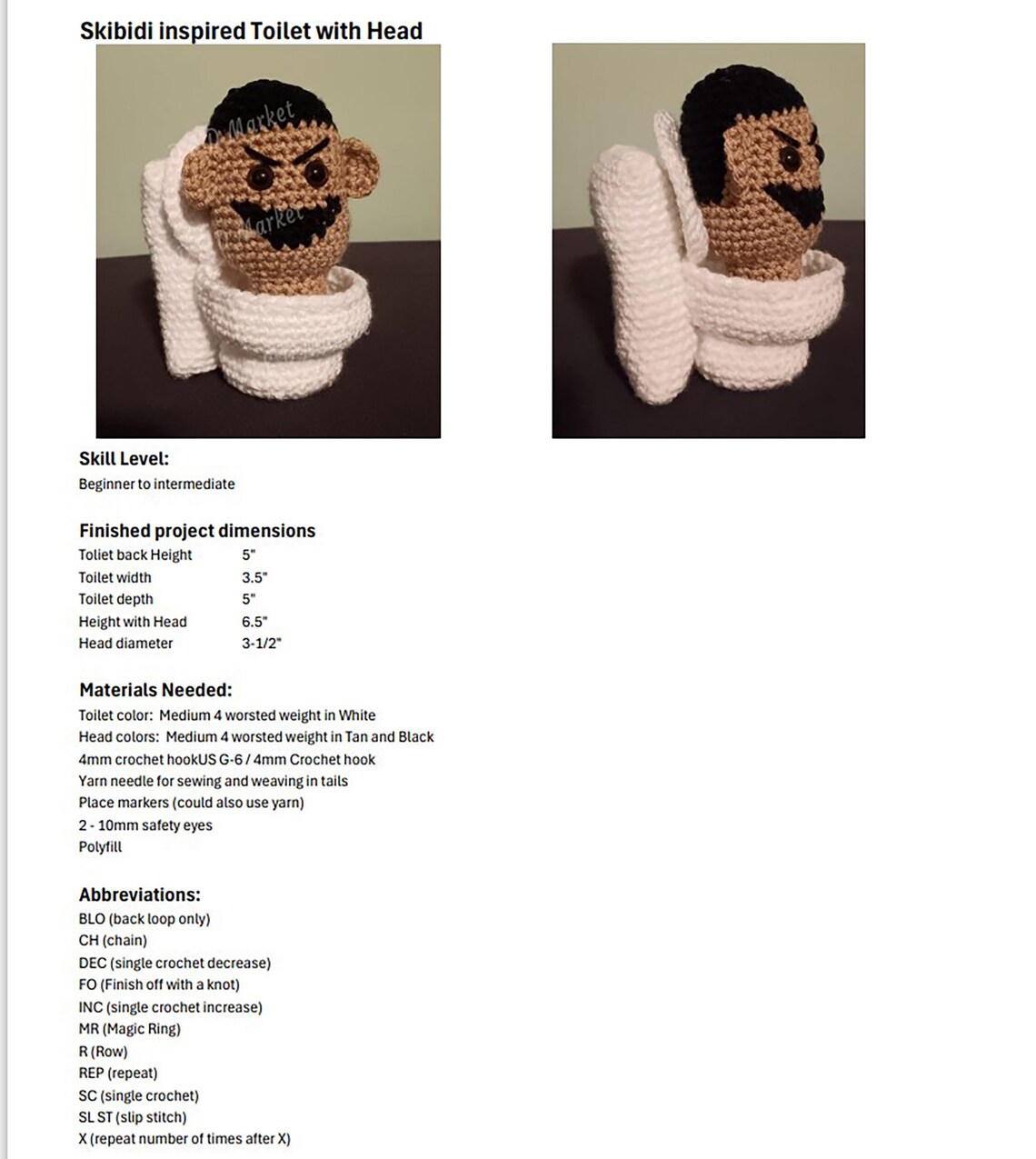 PDF Crochet Pattern Skibidi Inspired Creepy Toilet Head Creature ...