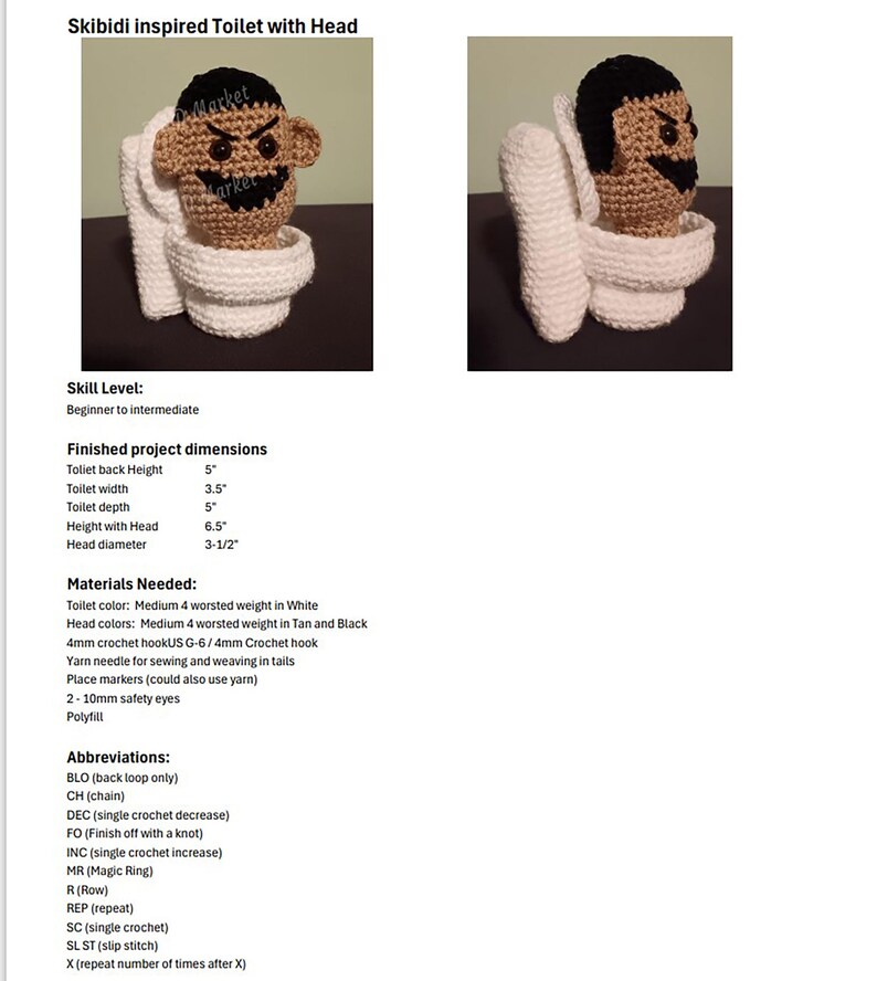 Skibidi Toilet Crochet Pattern: Creepy Amigurumi Toy (PDF Download) - Etsy