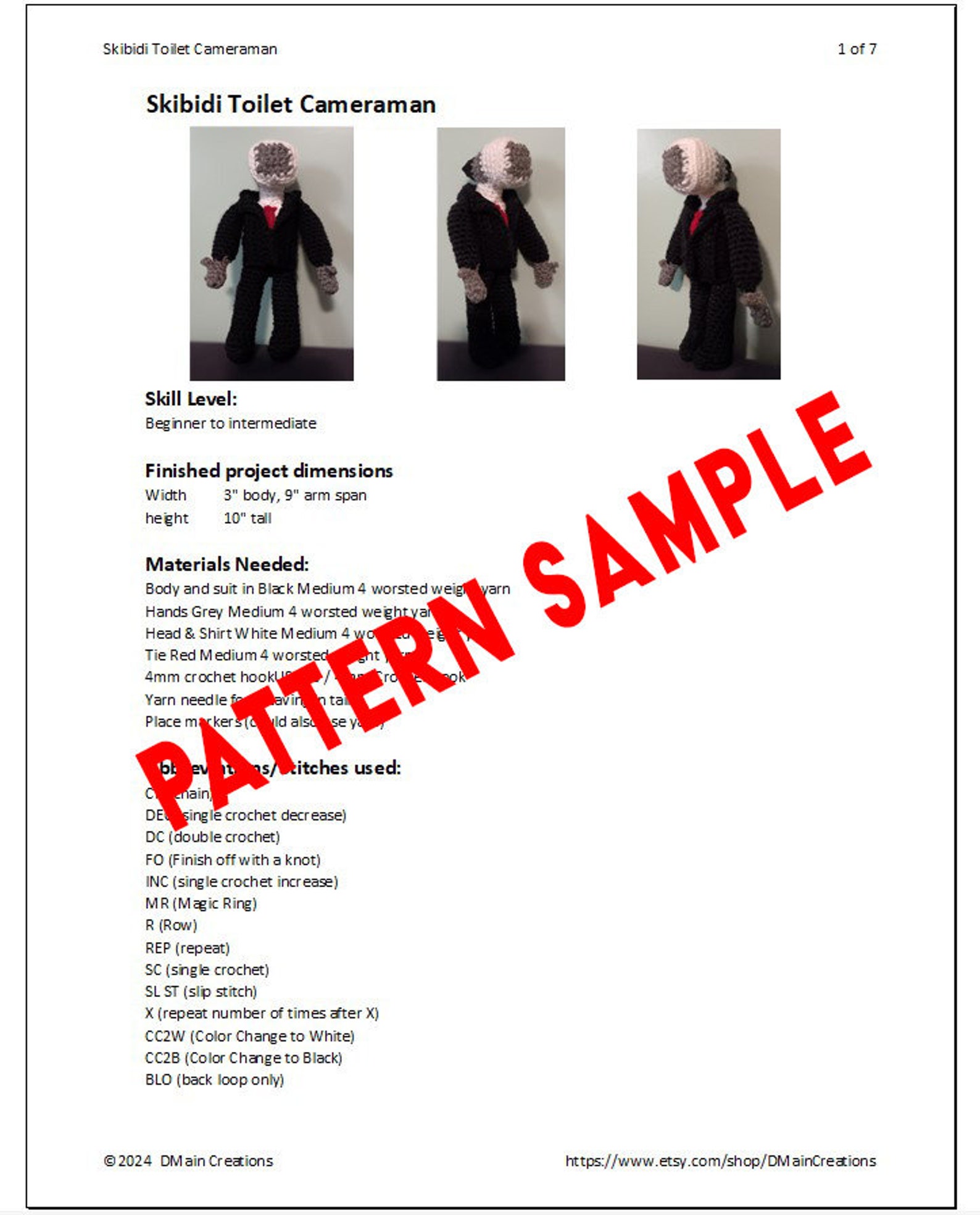 Skibidi Toilet Cameraman Crochet Pattern: Worsted Weight Yarn (PDF ...