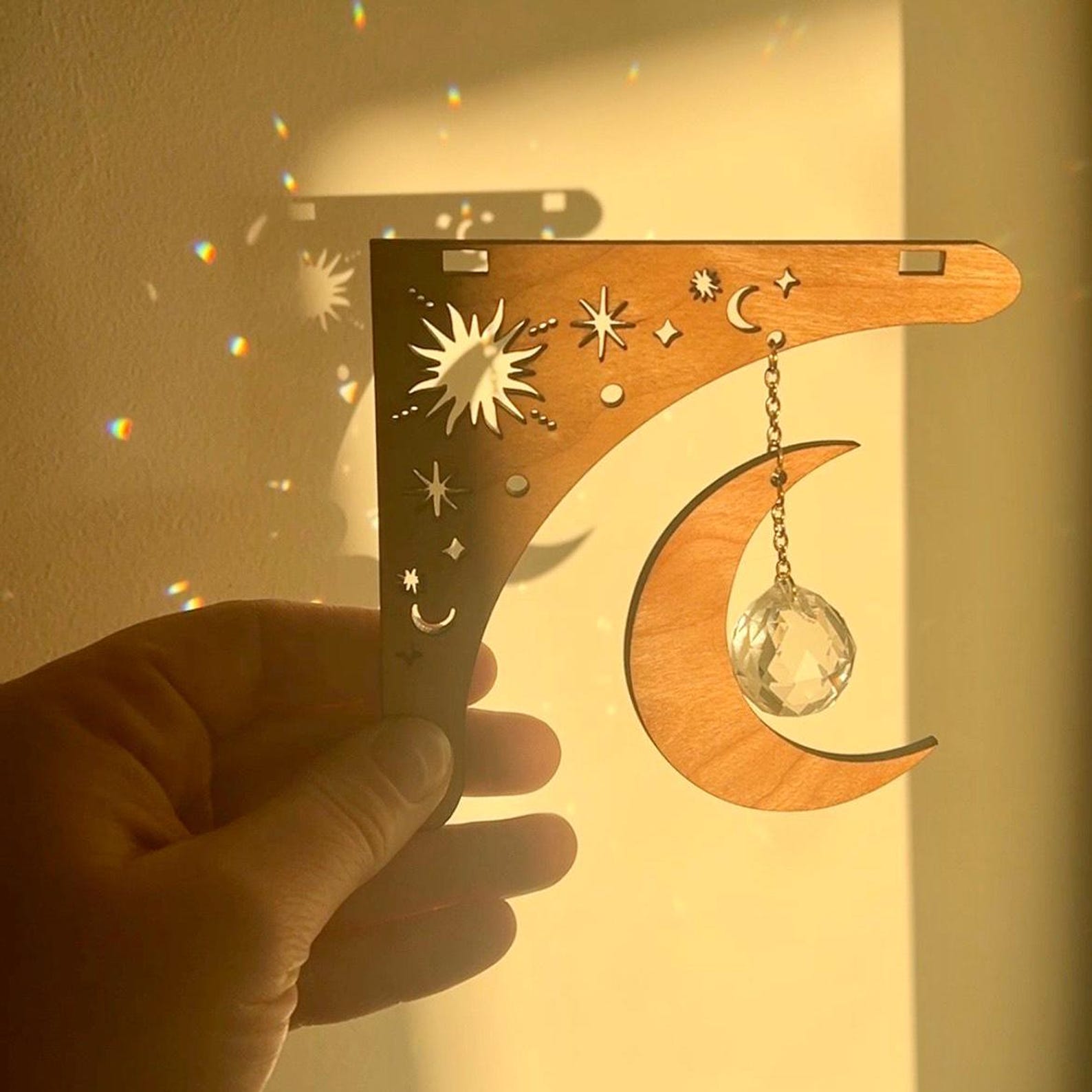 Corner Bookshelf Moon Suncatcher Corbel Hanger | Bookshelf Crystal ...