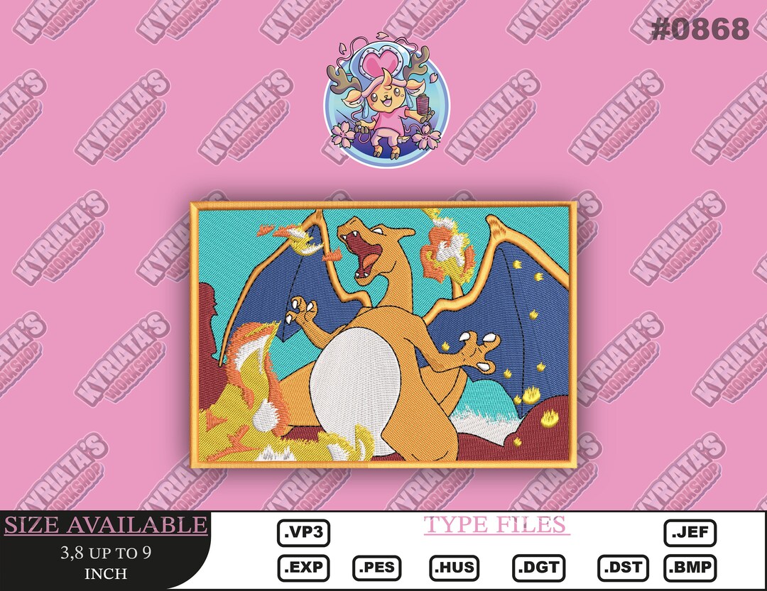 Charizard Inspired Embroidery Design, Charizard Sewing Pattern, Pokemon ...