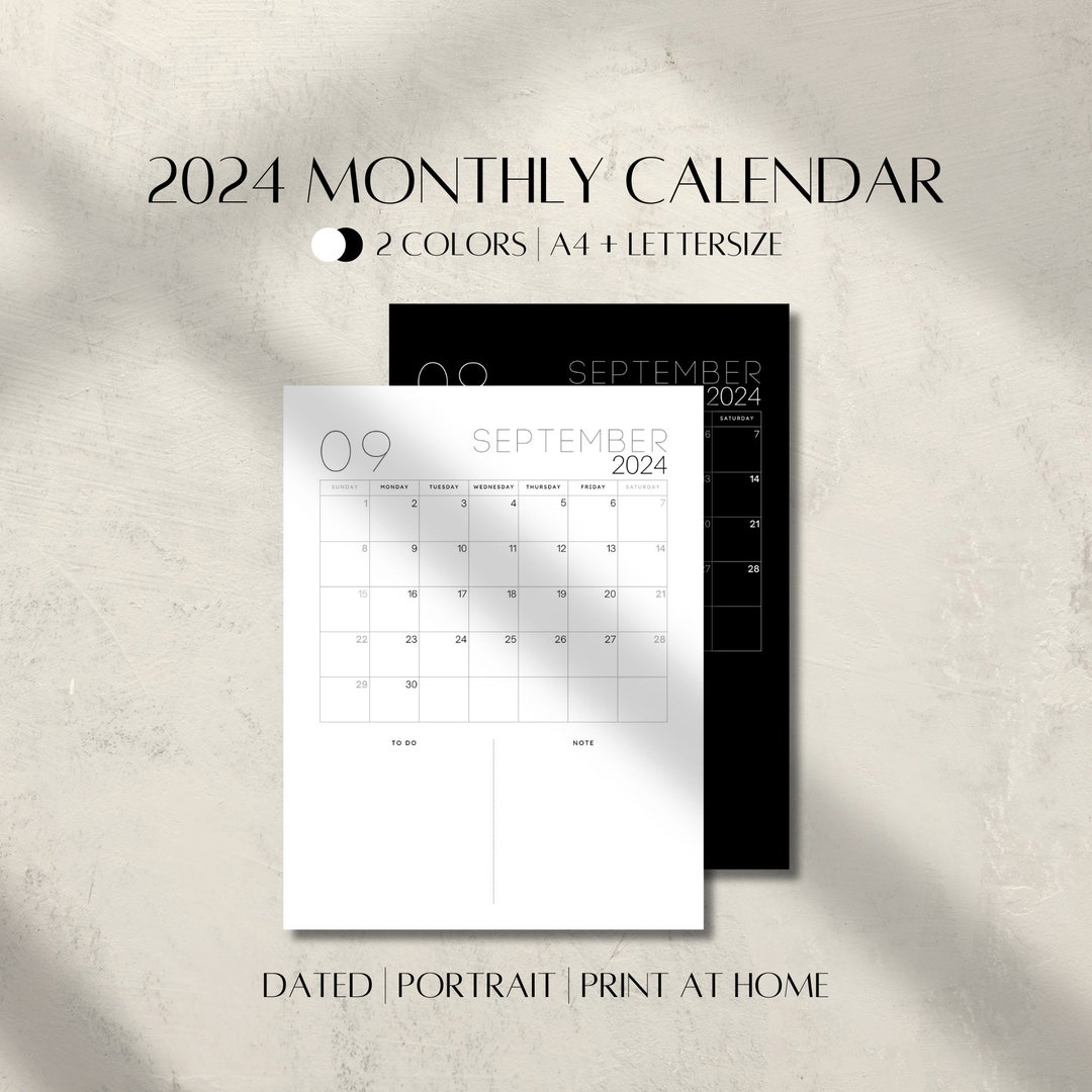 Minimalist Digital Calendar 2024, Printable PDF Dated Monthly Calendar ...