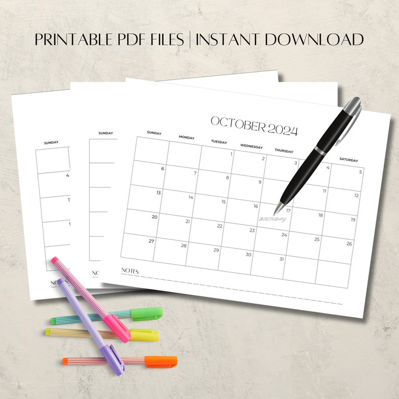 Printable Digital Calendar 2024, PDF Files Dated Monthly Calendar ...