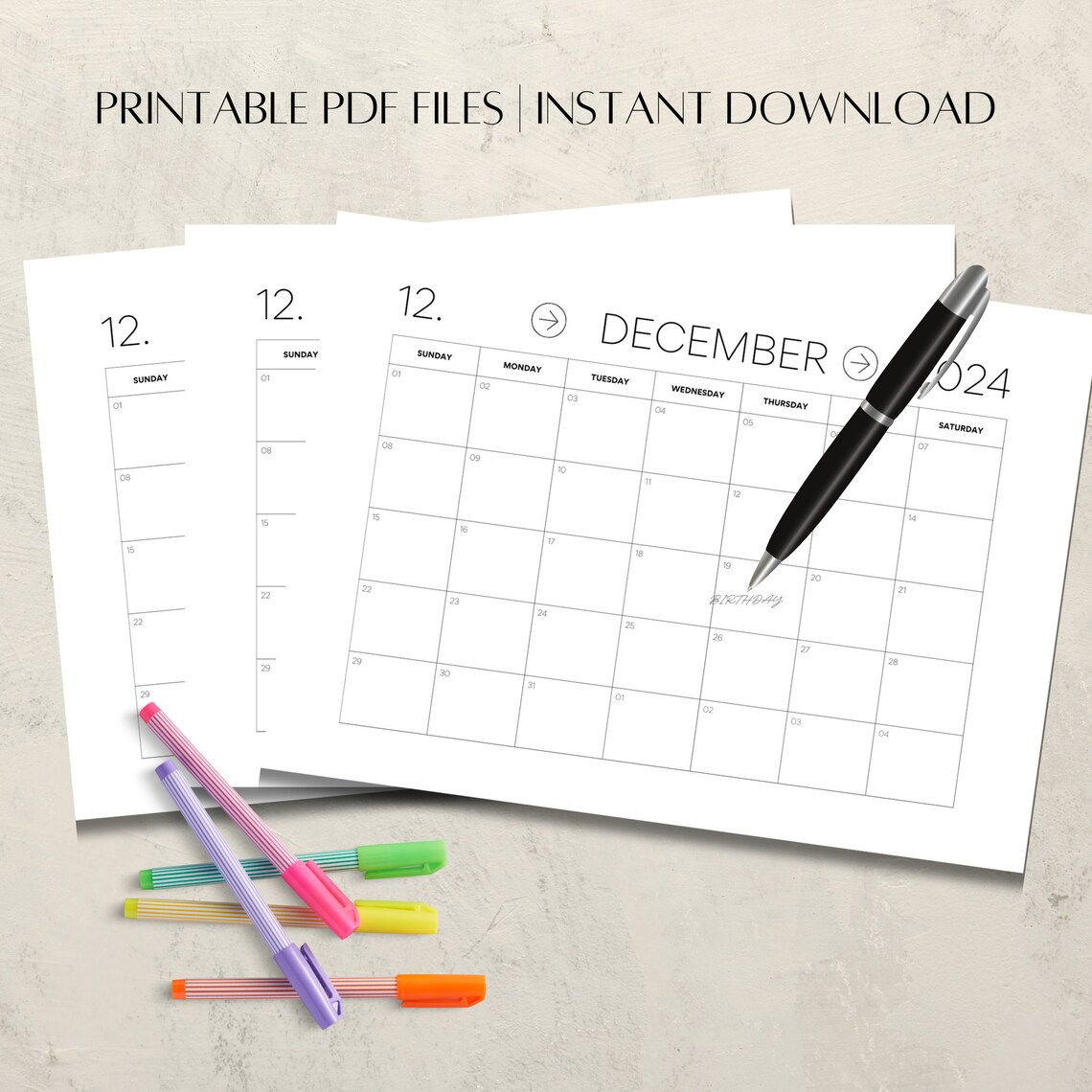 Printable Calendar for 2024, PDF Dated Monthly Calendar, Sunday Start ...