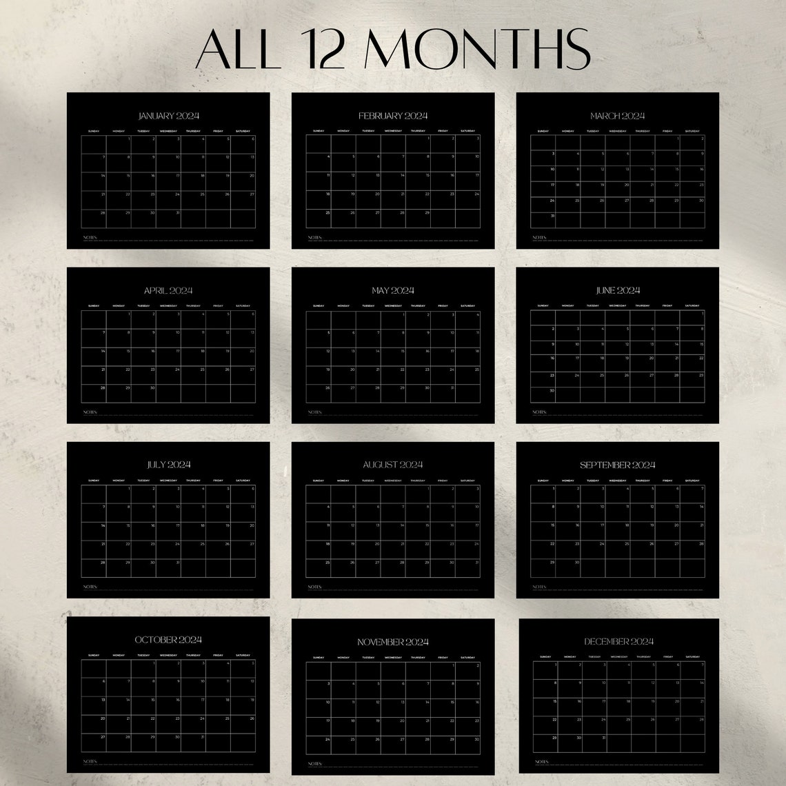 Printable Digital Calendar 2024, PDF Files Dated Monthly Calendar ...