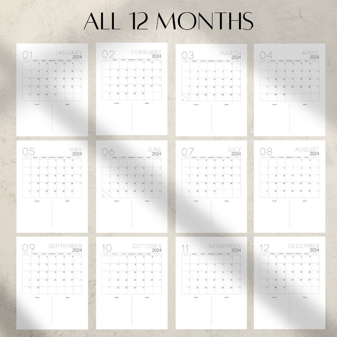 Minimalist Digital Calendar 2024, Printable PDF Dated Monthly Calendar ...