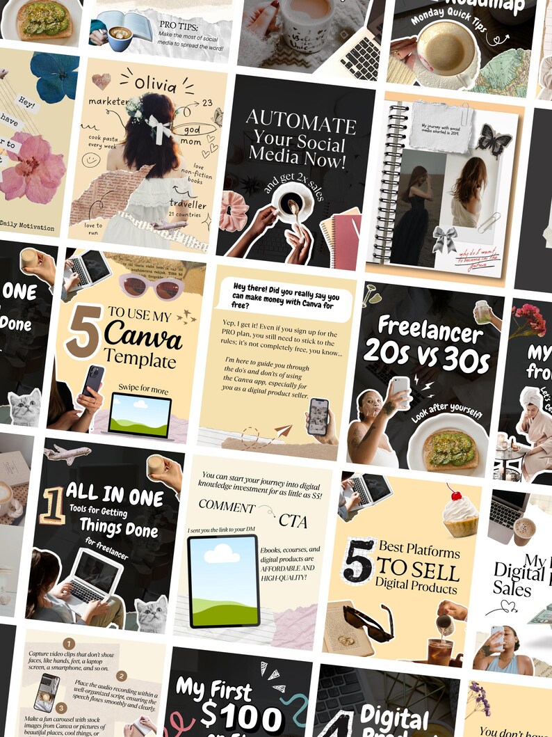 Trendy Scrapbook Instagram Carousel Templates: MRR PLR Canva Social ...