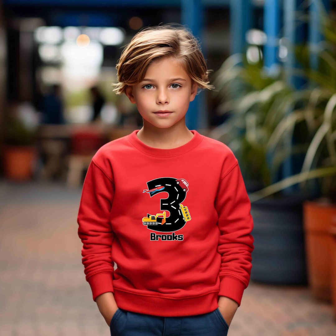 Personalized Age 3rd Birthday Transportation Sweatshirt, Personalized ...