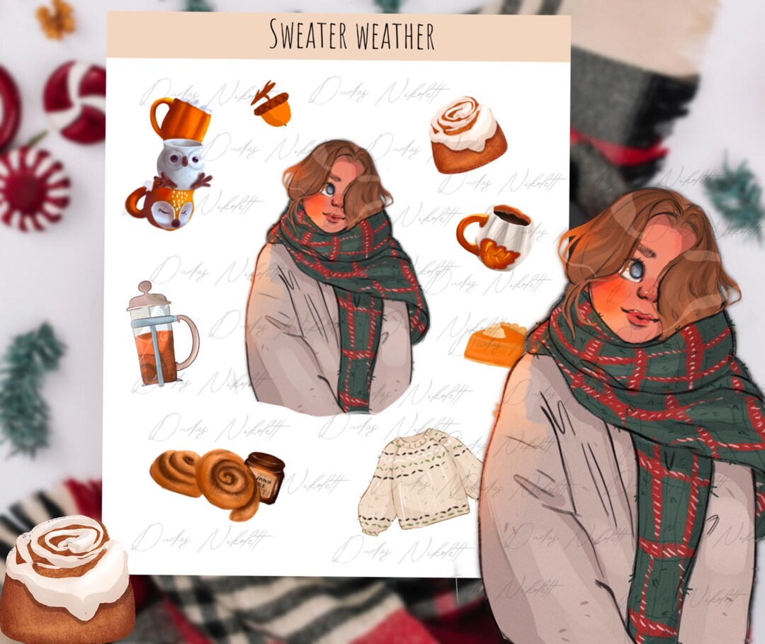 Sweater Weather Sticker Set Cute and Comfy Seasonal Illustrations - Etsy