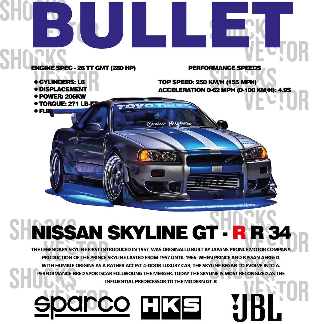 NISSAN SKYLINE GTR R34 Plantilla de diseño de sudadera con capucha ...