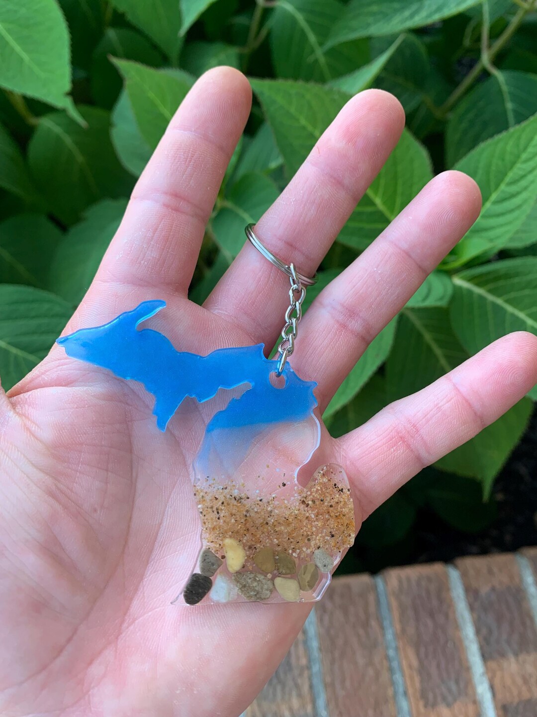 Michigan Keychain / Resin Michigan Keychain / Rock and Sand Keychain ...